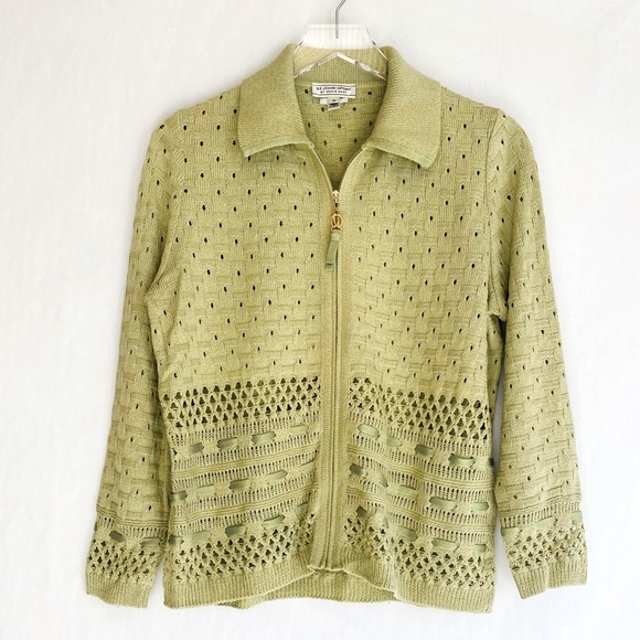 St. John | Jackets & Coats | St John Sport Front Zip Knit Green Sweater ...